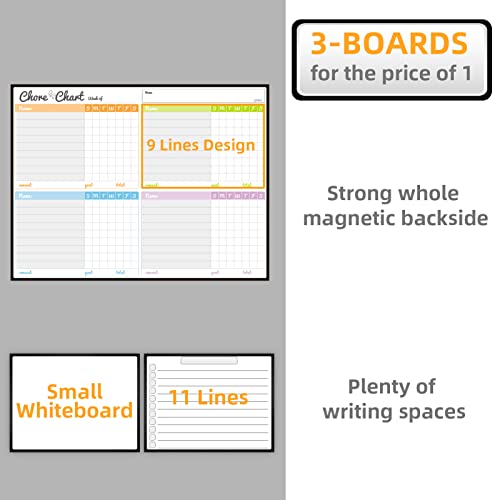 Magnetic Dry Erase Chore Chart Set for Fridge-Used for Multiple Kids-One Chore Chart and Two Bonus Dry Erase Pad/Grocery Boards-Behavior Chart for Multiple Kids-6 Extra Fine Tips Markers Included!