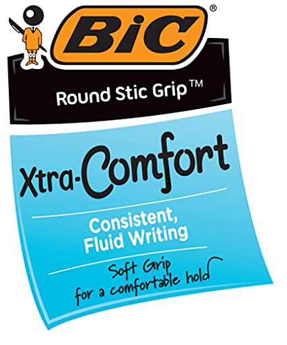 BIC Round Stic Grip Xtra Comfort Ballpoint Pen, Medium Point (1.2mm), Red, 12-Count