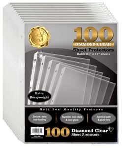 100 count diamond clear extra heavyweight sheet protectors, 4 mils strong, by gold seal, 8.5 x 11″, top load, 100 pack