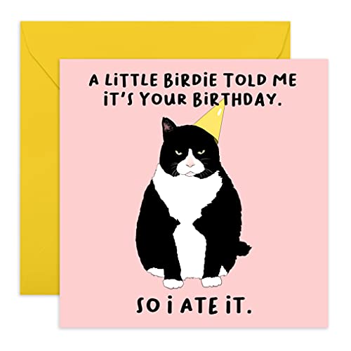 Central 23 - Funny Birthday Card - "A Little Birdie Told Me It's Your Birthday So I Ate It" - Cat Birthday Card - Comes With Fun Stickers