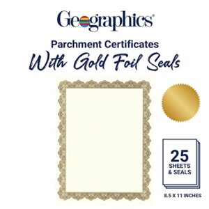 Geographics Optima Gold Blank Award Certificate Paper with Gold Foil Seals, 8.5 x 11", Seal 1.75" (Pack of 25)