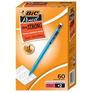 bic xtra-strong mechanical pencils, thick point (0.9mm), colorful barrel, assorted colors, 60-count pack (mplw60-blk)