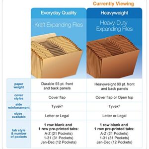 Globe-Weis PFXR217AHD /Pendaflex Heavy Duty Expanding File, Open Top, 21 Pockets, A-Z, 1/3 Cut Tabs, Letter Size, Brown (R217AHD)