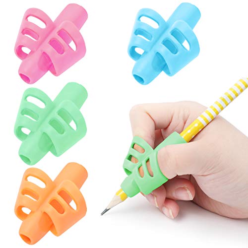 BUSHIBU Pencil Grips for Kids Handwriting, 4 Pcs Toddler Pencil Grippers, Pen Grips Trainer for Beginners Preschoolers Kindergarten Children