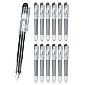 eeoyu 12 pieces black disposable fountain pens, smooth-writing office supplies for sketching, journaling, calligraphy, doodling and gifts (black)