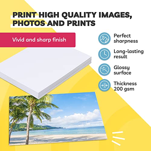 Glossy Photo Paper For Printer 8.5 x 11” (100 Sheets, 200 Gsm) - Picture Paper for Printer - Works with Inkjet Printer // Paper Plan