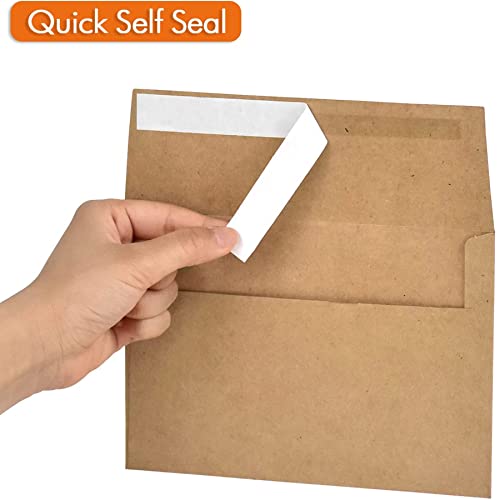 100 Pack A7 Brown Kraft Paper Invitation 5 x 7 Envelopes - Quick Self Seal For 5x7 Cards| Perfect for Weddings, Invitations, Baby Shower| Stationery For General, Office | 5.25 x 7.25 Inches