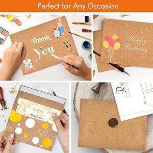 100 Pack A7 Brown Kraft Paper Invitation 5 x 7 Envelopes - Quick Self Seal For 5x7 Cards| Perfect for Weddings, Invitations, Baby Shower| Stationery For General, Office | 5.25 x 7.25 Inches