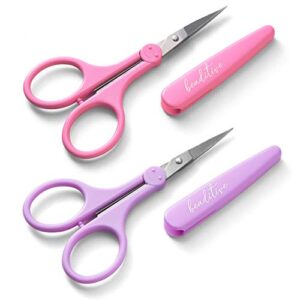 beaditive high precision detail scissors set (2-pc) sharp, fine tips | paper cutting, scrapbooking, sewing, crafting | stainless steel | protective cover (pastel)