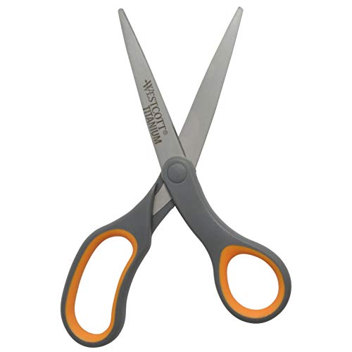 Westcott Titanium Bonded Scissors, Soft Handle, 8", Straight, Gray/Yellow, 4-Pack