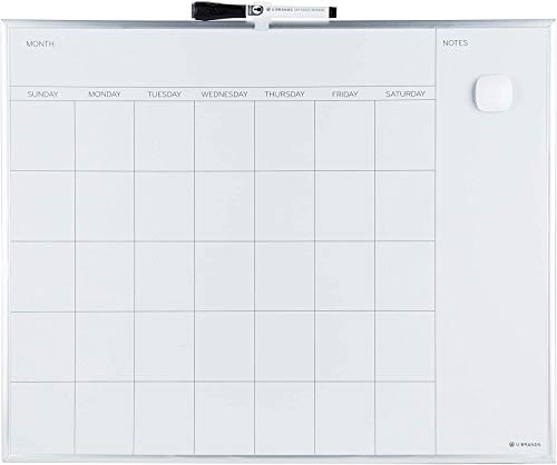 U Brands Magnetic Monthly Calendar Dry Erase Board, 16 x 20 Inches, Silver Aluminum Frame, Magnet and Marker Included (361U00-01),Silver Frame