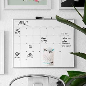 U Brands Magnetic Monthly Calendar Dry Erase Board, 16 x 20 Inches, Silver Aluminum Frame, Magnet and Marker Included (361U00-01),Silver Frame