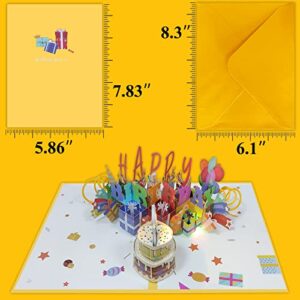 YIXIN Musical Birthday Cards with Light and Music, Blowable, 3D Birthday Popup Cards, Blow Out LED Light Candle– Plays Hit Song 'HAPPY Birthday' (Birthday Card)