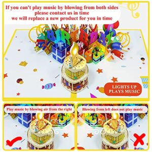 YIXIN Musical Birthday Cards with Light and Music, Blowable, 3D Birthday Popup Cards, Blow Out LED Light Candle– Plays Hit Song 'HAPPY Birthday' (Birthday Card)