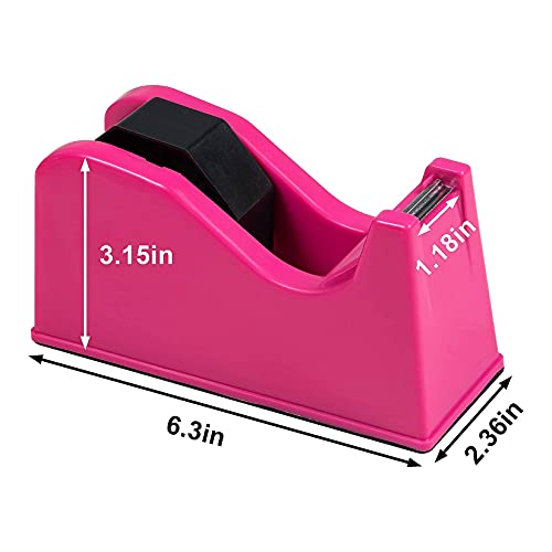 IHOMECOOKER Desktop Tape Dispenser Adhesive Roll Holder (Fits 1" & 3" Core) with Weighted Nonskid Rose red