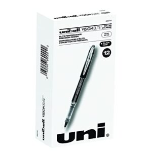 uni-ball vision elite rollerball pens fine point micro tip, 0.5mm, black, 12 pack