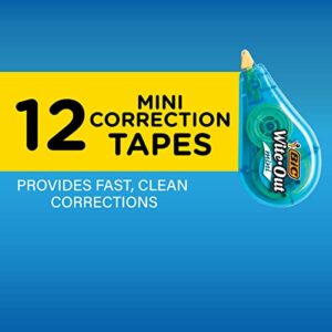 BIC Wite-Out Brand Mini Correction Tape, 16.4 Feet, 12-Count Pack of white Correction Tape, Compact Tape Office or School Supplies