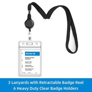 KEYLION Cruise Lanyard with ID Holder Sets (Black,3 Pack)- Flat ID Lanyard with Retractable Badge Reel & Heavy Duty Clear Vertical ID Card Name Badge Holder