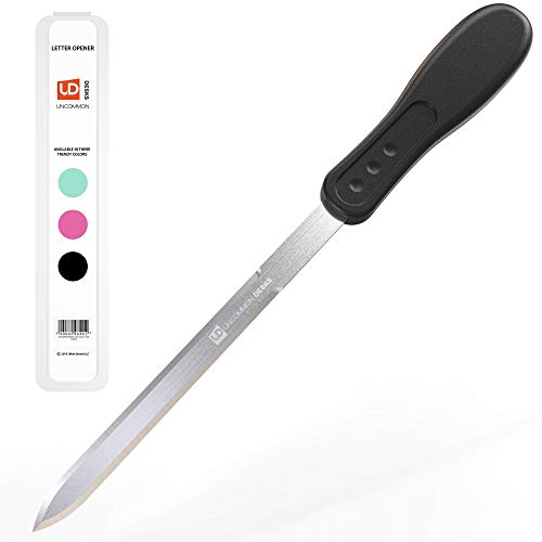 Uncommon Desks Office Letter Opener - Stainless Steel Knife-Edge Blade, Ergonomic Grip Handle (Black, 1 Pieces)