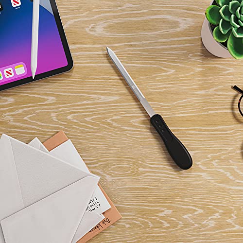 Uncommon Desks Office Letter Opener - Stainless Steel Knife-Edge Blade, Ergonomic Grip Handle (Black, 1 Pieces)