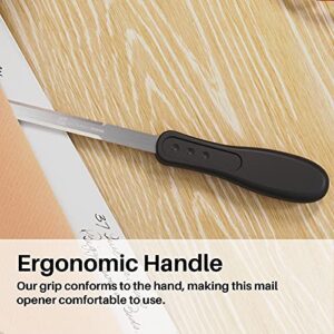 Uncommon Desks Office Letter Opener - Stainless Steel Knife-Edge Blade, Ergonomic Grip Handle (Black, 1 Pieces)