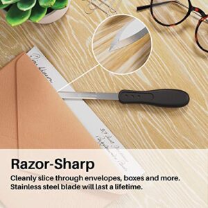 Uncommon Desks Office Letter Opener - Stainless Steel Knife-Edge Blade, Ergonomic Grip Handle (Black, 1 Pieces)