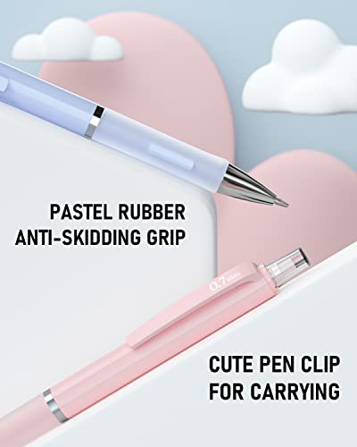 Nicpro 6 PCS Pastel Mechanical Pencil 0.5 & 0.7 mm for School, with 12 tubes HB Lead Refills, 3 Erasers, 9 Eraser Refills For Student Writing,Drawing,Sketching, Blue & Pink & Violet Colors - With Case