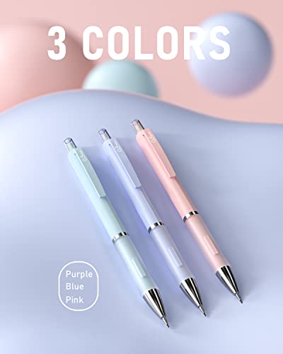 Nicpro 6 PCS Pastel Mechanical Pencil 0.5 & 0.7 mm for School, with 12 tubes HB Lead Refills, 3 Erasers, 9 Eraser Refills For Student Writing,Drawing,Sketching, Blue & Pink & Violet Colors - With Case