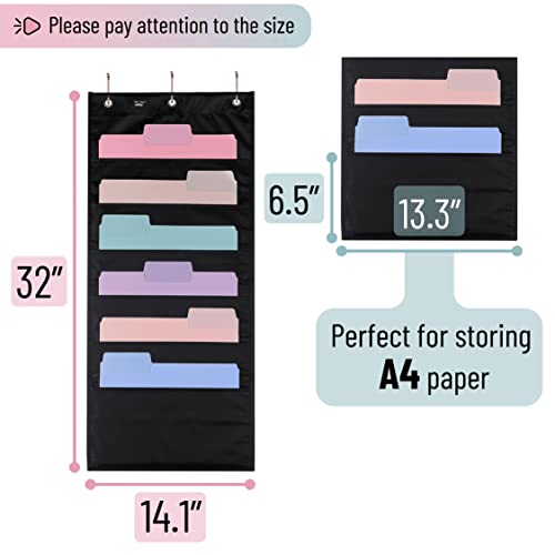 Mr. Pen- Hanging Wall File Organizer, 6 Pocket, Black, 3 Overdoor Hangers Included, Over The Door File Organizer, Hanging Folder Organizer, Wall Folder Organizer, Hanging File Organizer for Wall