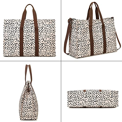 Laptop Tote Bag for Women Work Shoulder Bags 15.6 inch Canvas Laptop Computer Purse Messenger Teacher Handbag Business Office Briefcase (Leopard - Apricot)