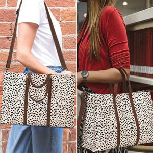 Laptop Tote Bag for Women Work Shoulder Bags 15.6 inch Canvas Laptop Computer Purse Messenger Teacher Handbag Business Office Briefcase (Leopard - Apricot)