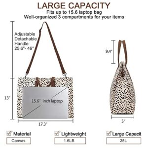 Laptop Tote Bag for Women Work Shoulder Bags 15.6 inch Canvas Laptop Computer Purse Messenger Teacher Handbag Business Office Briefcase (Leopard - Apricot)