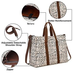 Laptop Tote Bag for Women Work Shoulder Bags 15.6 inch Canvas Laptop Computer Purse Messenger Teacher Handbag Business Office Briefcase (Leopard - Apricot)