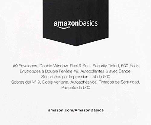 Amazon Basics #9 Envelopes with Peel & Seal, Double Window, Security Tinted, 500-Pack