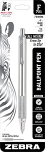 zebra pen f-701 retractable ballpoint pen, stainless steel barrel, fine point, 0.8mm, black ink, 1-pack