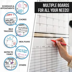 Magnetic Dry Erase Calendar and Chores Chart Bundle for Fridge: 2 Boards Included 17x12" - 6 Fine Tip Markers and Large Eraser with Magnets | Magnetic Chore Chart - Chore Board for Kids and Adults