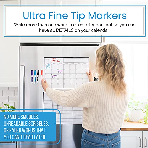 Magnetic Dry Erase Calendar and Chores Chart Bundle for Fridge: 2 Boards Included 17x12" - 6 Fine Tip Markers and Large Eraser with Magnets | Magnetic Chore Chart - Chore Board for Kids and Adults