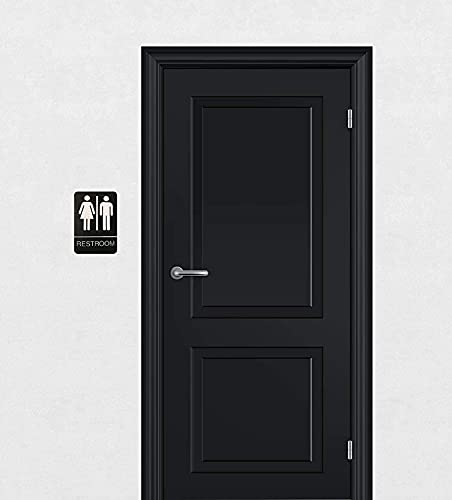 CORKO MANUFACTURING Unisex Braille Restroom Sign - Comes with Graphical Symbols and Double Sided 3M Tape to Secure Perfectly in Less Than a Minute - Size 9 x 6 Inch | Black