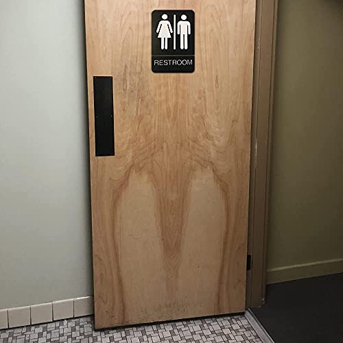 CORKO MANUFACTURING Unisex Braille Restroom Sign - Comes with Graphical Symbols and Double Sided 3M Tape to Secure Perfectly in Less Than a Minute - Size 9 x 6 Inch | Black