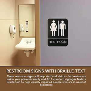 CORKO MANUFACTURING Unisex Braille Restroom Sign - Comes with Graphical Symbols and Double Sided 3M Tape to Secure Perfectly in Less Than a Minute - Size 9 x 6 Inch | Black