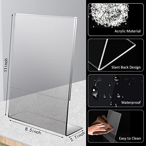 Acrylic Sign Holder 8.5 x 11, Slanted Back Sign Holders, Clear Tabletop Plastic Sign Holder, Acrylic Stands for Display 8.5 x 11, Plastic Paper Sign Holder for Office, Home, Restaurant (3 Pack)