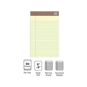 STAPLES 815590 100% Recycled Narrow Ruled Perforated Notepads Canary 5-Inch X 8-Inch 12/Pk