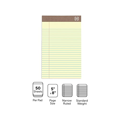 STAPLES 815590 100% Recycled Narrow Ruled Perforated Notepads Canary 5-Inch X 8-Inch 12/Pk