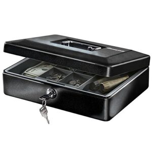 sentrysafe cash box with money tray and key lock, locking steel cash box, 0.21 cubic feet, 3.7 x 11.8 x 9.3 inches, cb-12