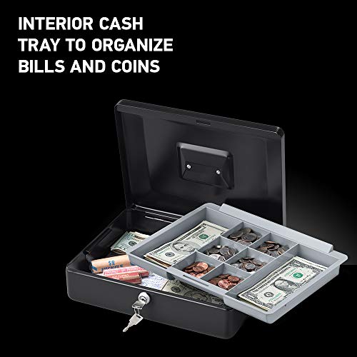 SentrySafe Cash Box with Money Tray and Key Lock, Locking Steel Cash Box, 0.21 Cubic Feet, 3.7 x 11.8 x 9.3 Inches, CB-12