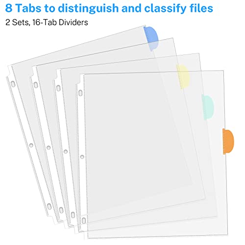 KTRIO 8 Tab Binder Dividers with Pockets for 3 Ring Binder, Insertable Index Page Divider Multicolor Tabs, Clear Plastic Sheet Protectors Paper Organizer, 2 Sets