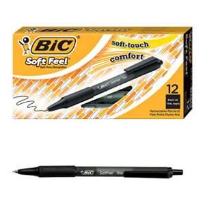 bic soft feel ball pen, black, fine point, 12-count