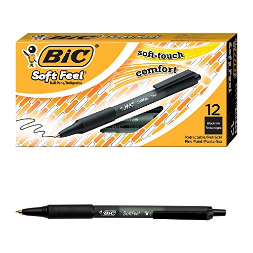 BIC Soft Feel Ball Pen, Black, Fine Point, 12-Count