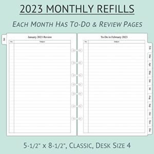 2023 Monthly Planner Refill 5-1/2" x 8-1/4", 12 Months from January 2023 to December 2023, Two Pages Per Month, Ruled Box, Desk Size 4, 7-Hole Punched