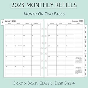 2023 Monthly Planner Refill 5-1/2" x 8-1/4", 12 Months from January 2023 to December 2023, Two Pages Per Month, Ruled Box, Desk Size 4, 7-Hole Punched